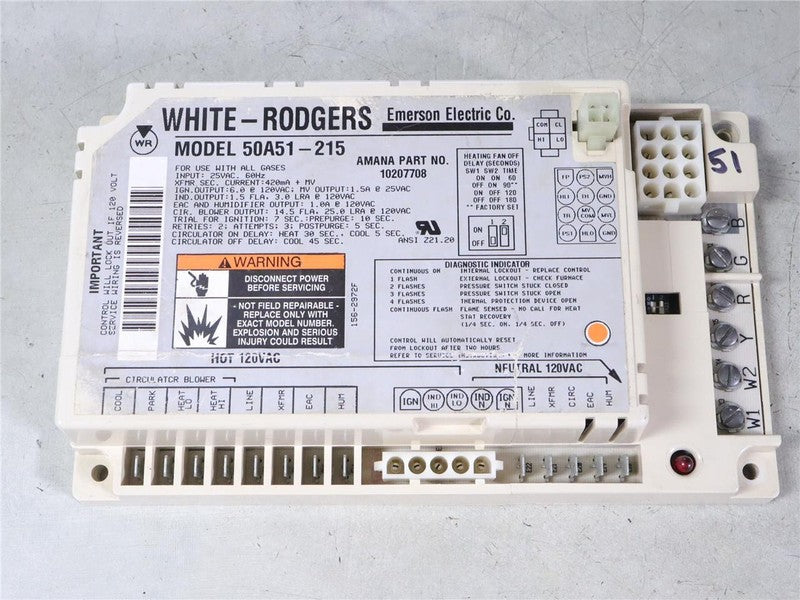 White Rodgers 50A51-215 Furnace Control Circuit Board AMANA 10207708 ...