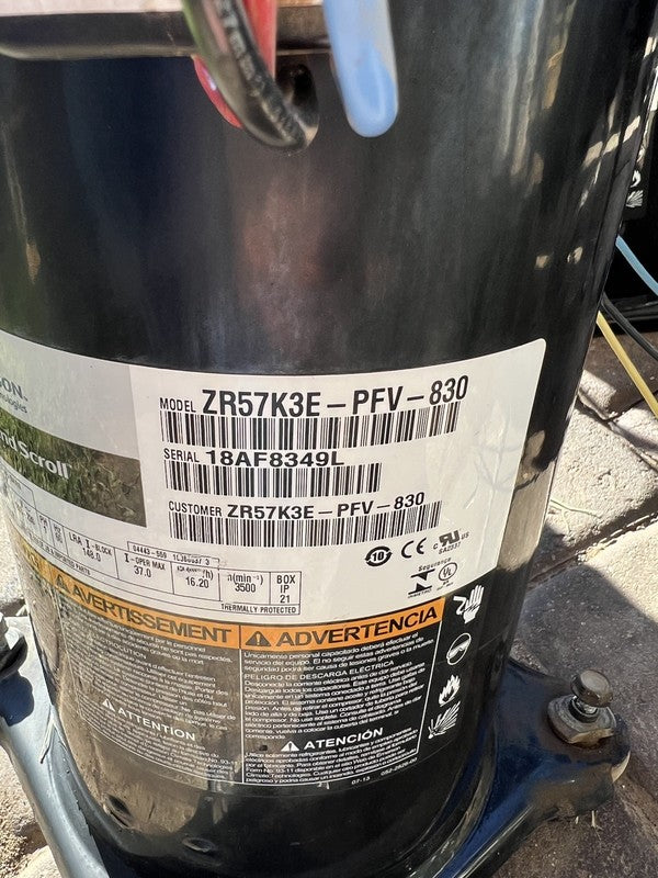 COPELAND SCROLL COMPRESSOR Model ZR57K3E - PFV-830 Year 2018- 220v sin ...