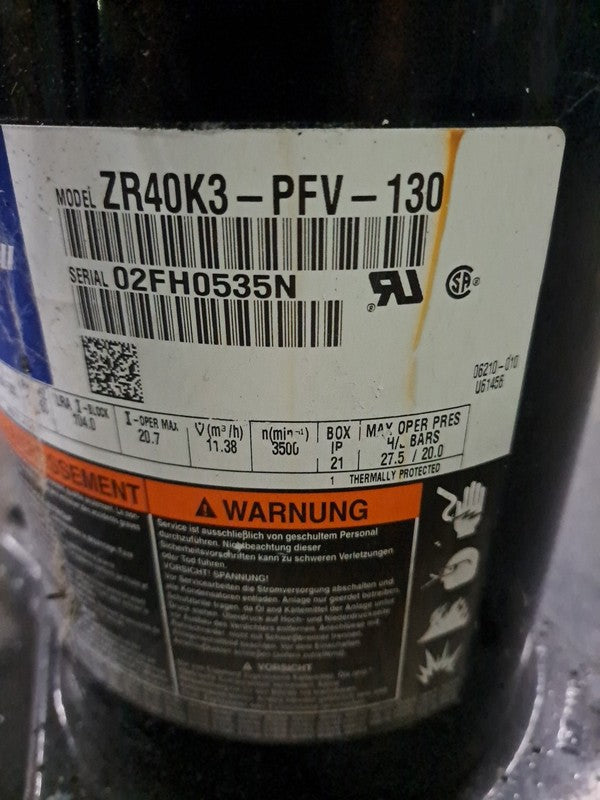 ZR40K3-PFV-130 / 3 - 3 1/2 Ton copeland scroll R22 compressor (L: U4 ...